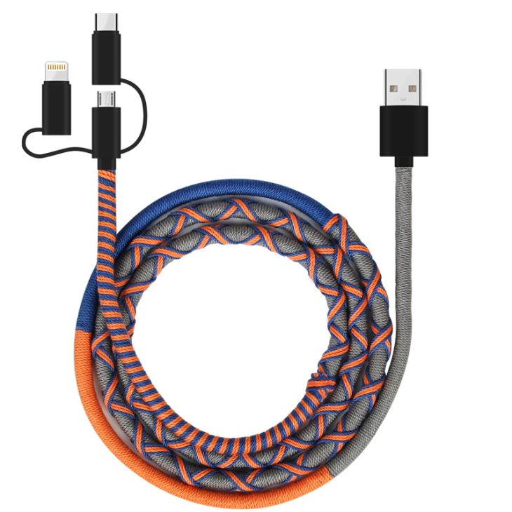 Rope DIY Wrapped Three In One Charging Data Cable - USB Charging Cables ...